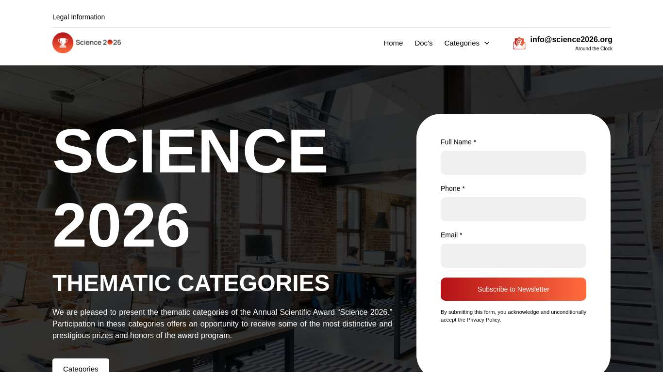 Thematic Categories 2026 | Science 2026